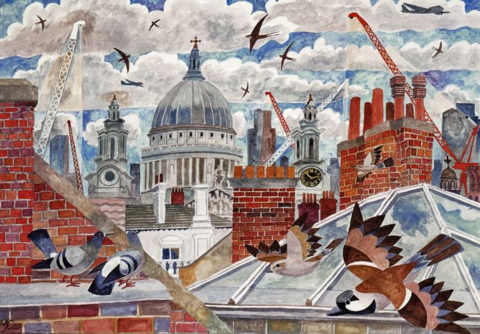 London rooftops - a blank card illustrated with a beautiful watercolour ...