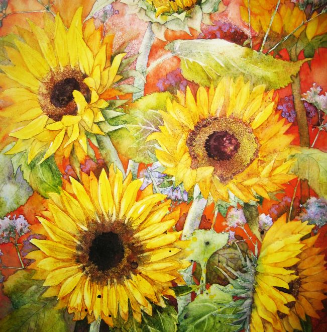 Sunflowers - a beautiful painting of garden flowers by Rosemary ...