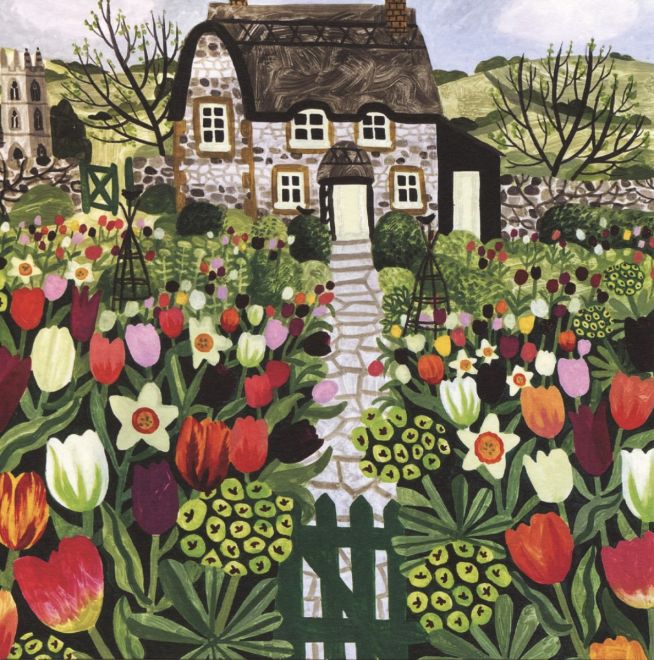 Cottage Garden Easter card illustrated by Vanessa Bowman, tulips and ...